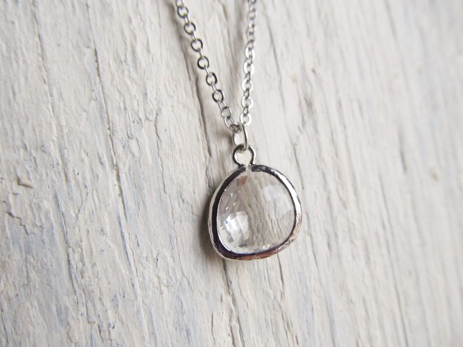 Crystal Pendant, Silver April Birthstone Pendant Necklace, Clear ...
