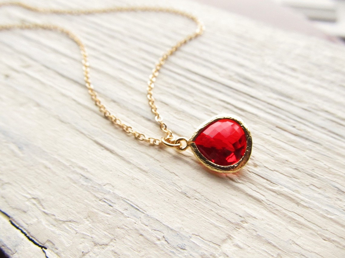 Garnet Pendant Gold January Necklace Red Birthstone for - Etsy