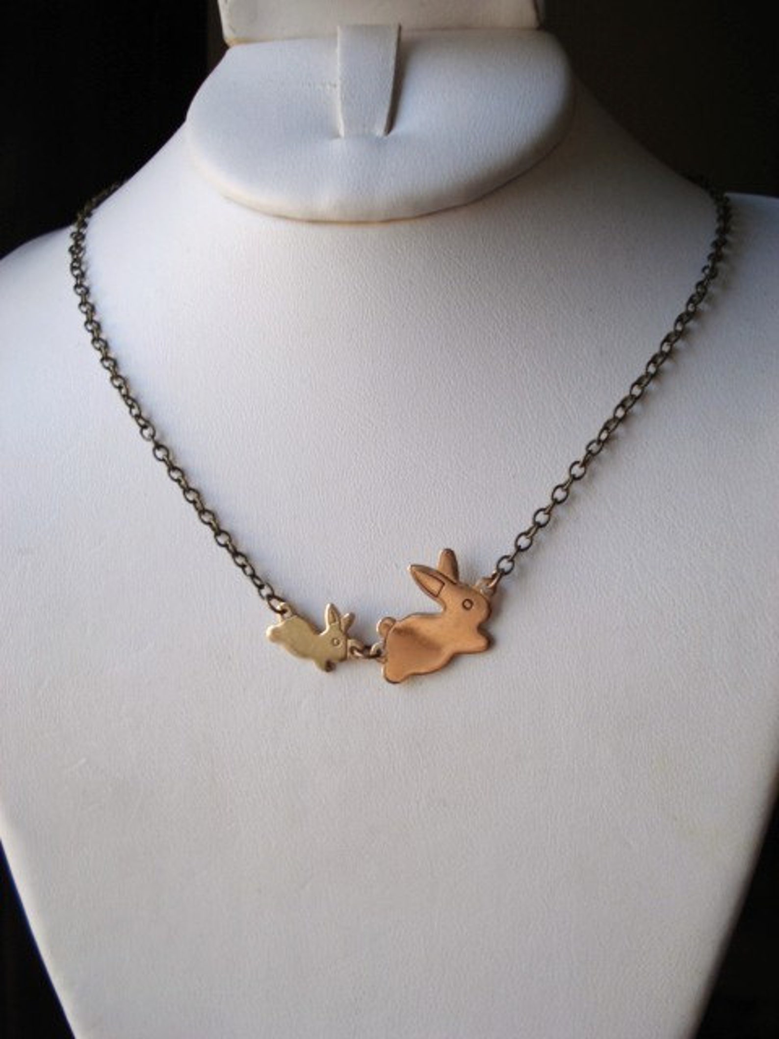 Bunny Necklace, Rabbit Necklace in Brass, Mother and Child Necklace for ...