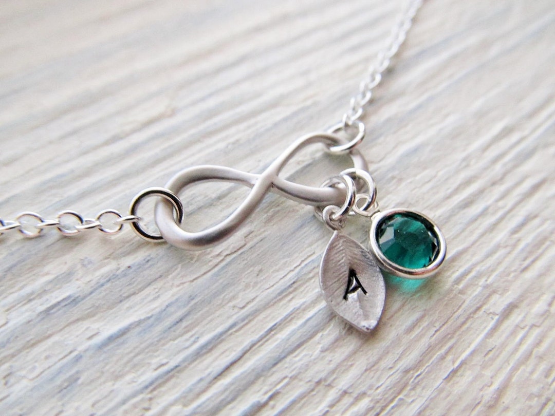 Infinity Necklace With Initial and Birthstone, Birthstone Necklace ...