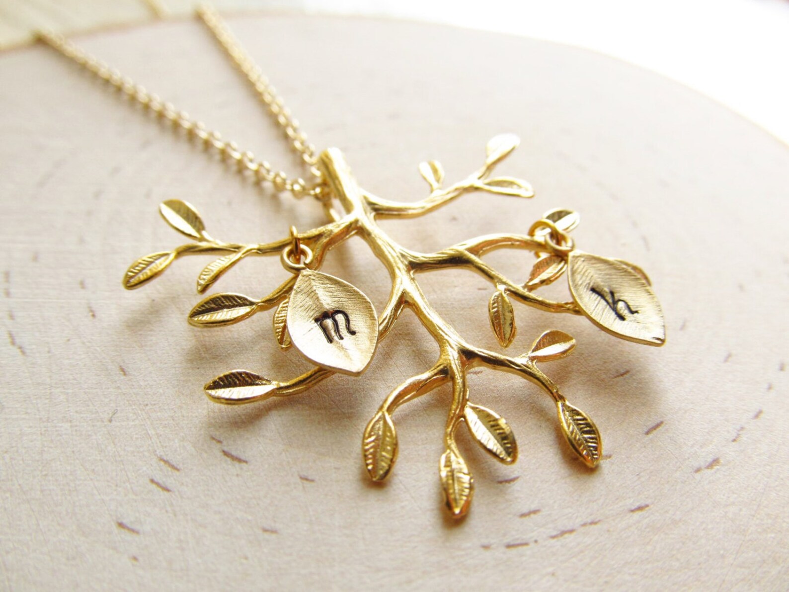 Gold Family Tree Necklace, Personalized Necklace With Initial Charms ...