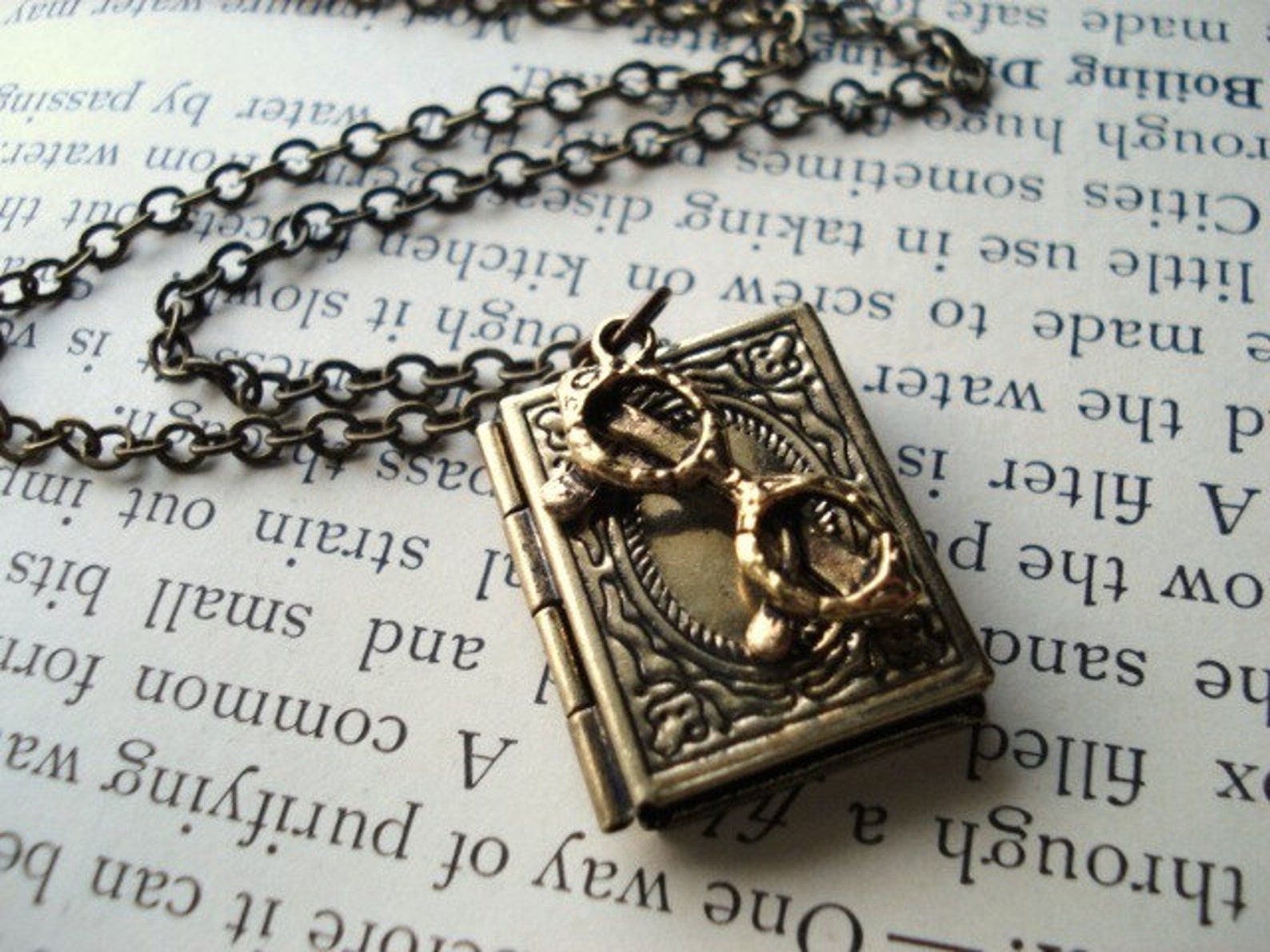 Book Locket Locket Necklace in Antiqued Brass With Glasses - Etsy