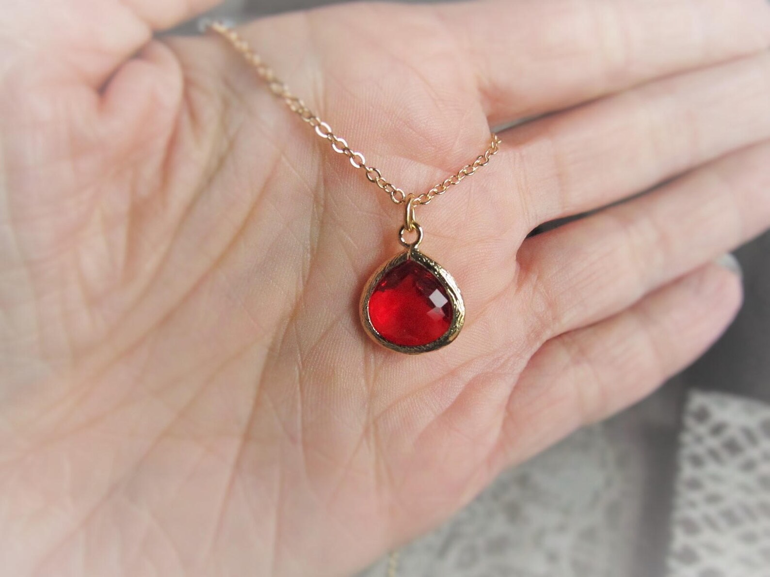 Garnet Pendant Gold January Necklace Red Birthstone for - Etsy