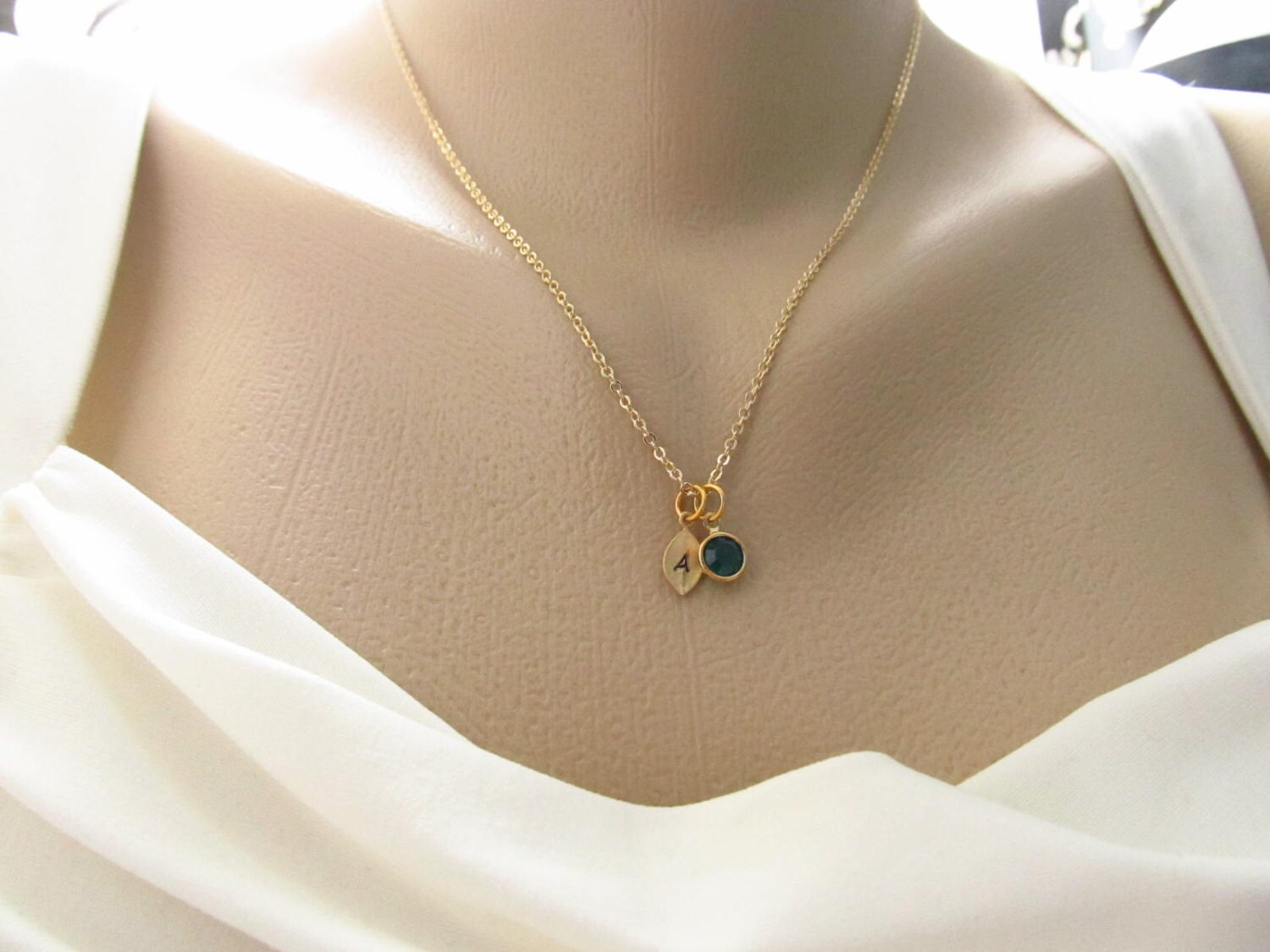 Initial Birthstone Necklace Gold Birthstone Necklace - Etsy