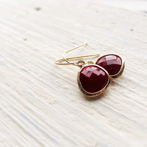 Garnet Earrings, Gold January Birthstone Earrings, Dangle Earrings ...