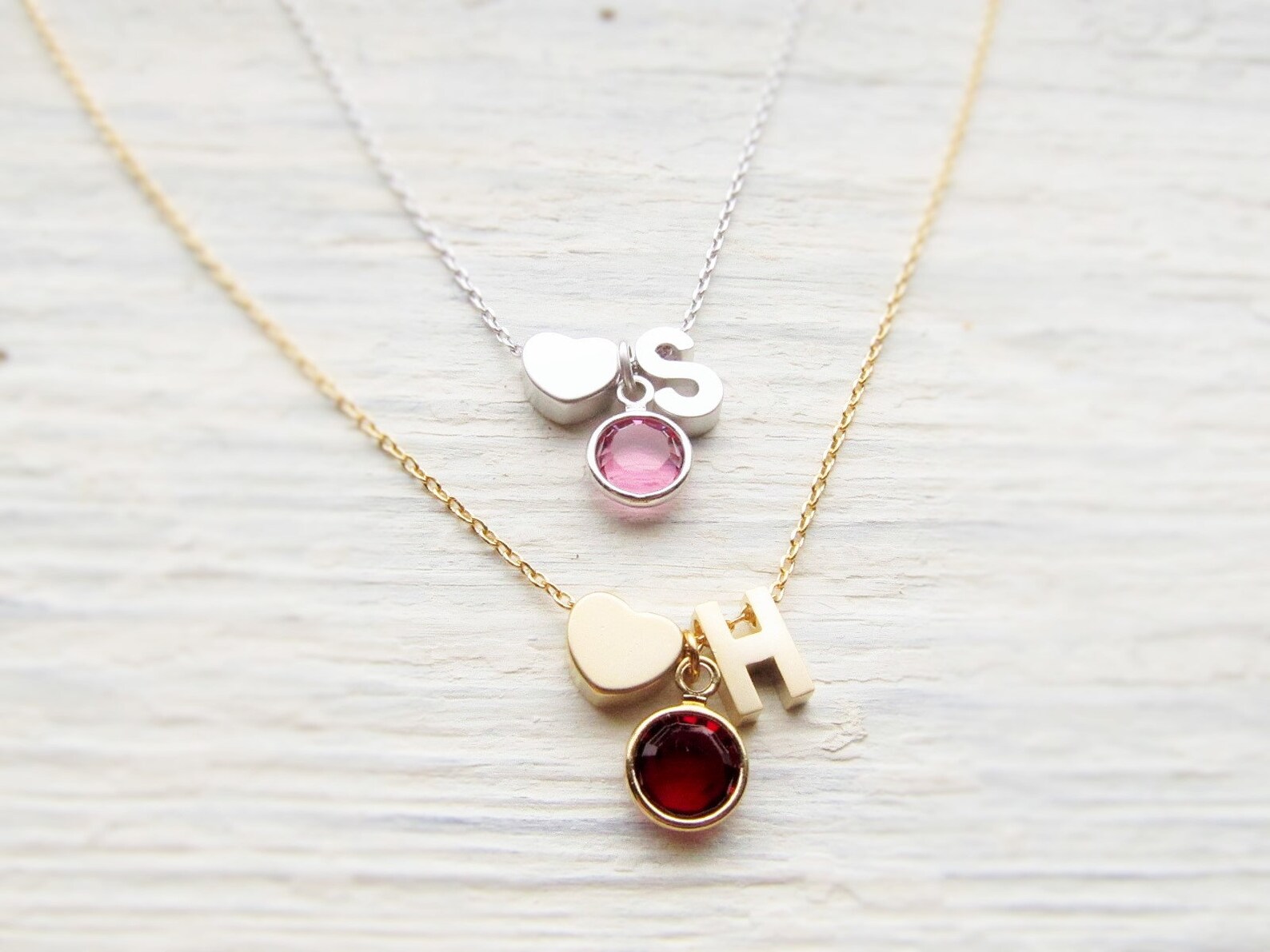 Birthstone Initial Necklace Gold or Silver Personalized | Etsy