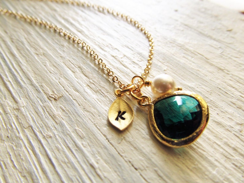 May Birthstone Necklace Emerald Necklace Gold Initial | Etsy
