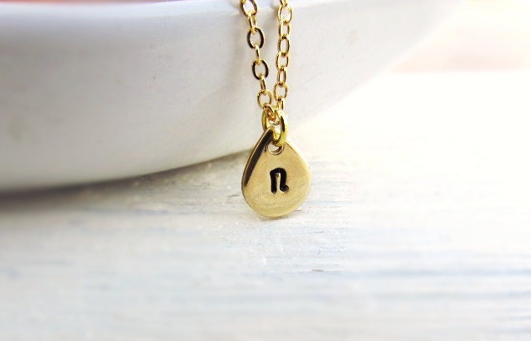 Gold Teardrop Initial Necklace, Tiny Tear Drop Letter Charm ...
