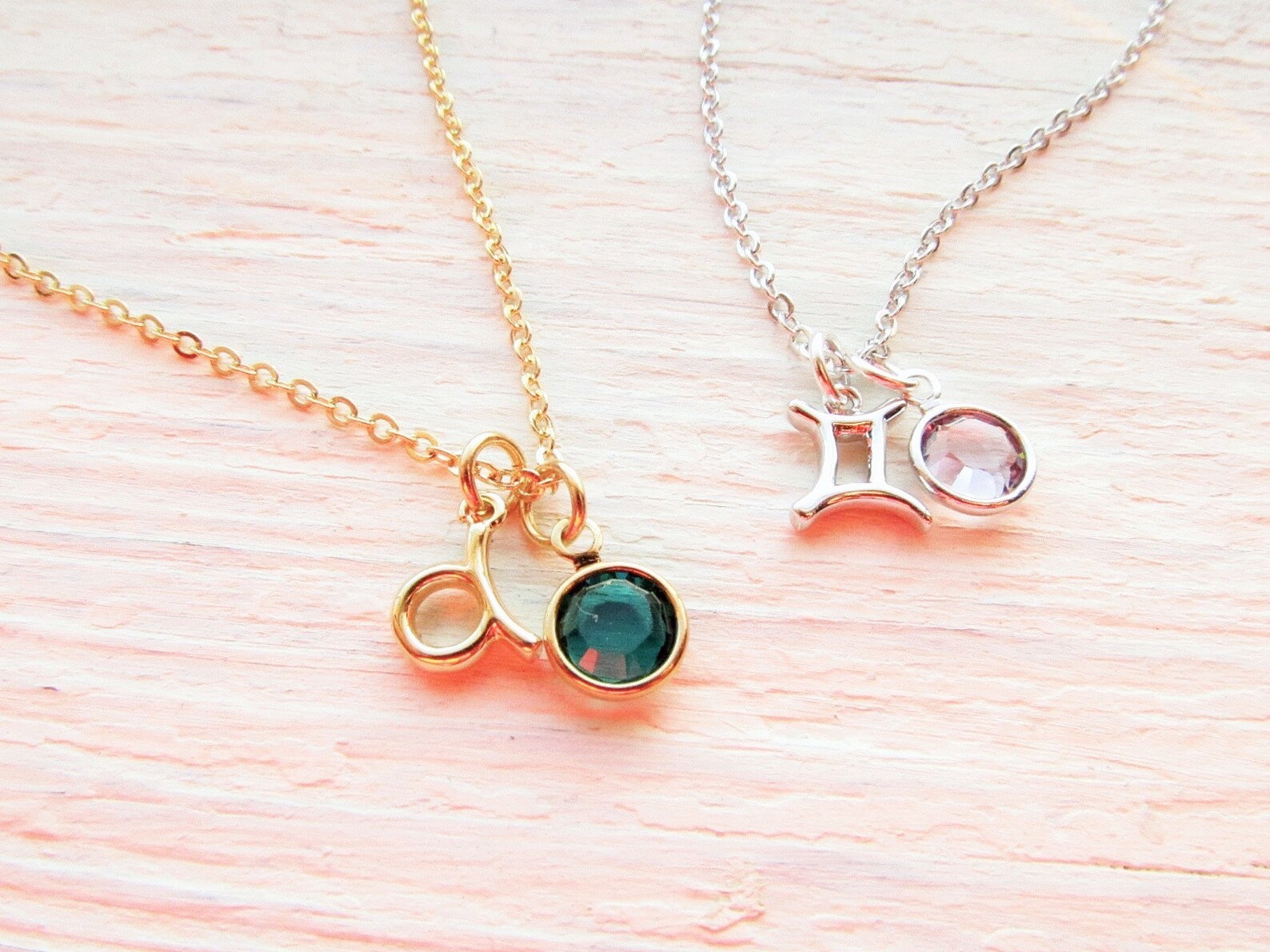 Zodiac Birthstone Necklace in Gold or Silver Personalized - Etsy