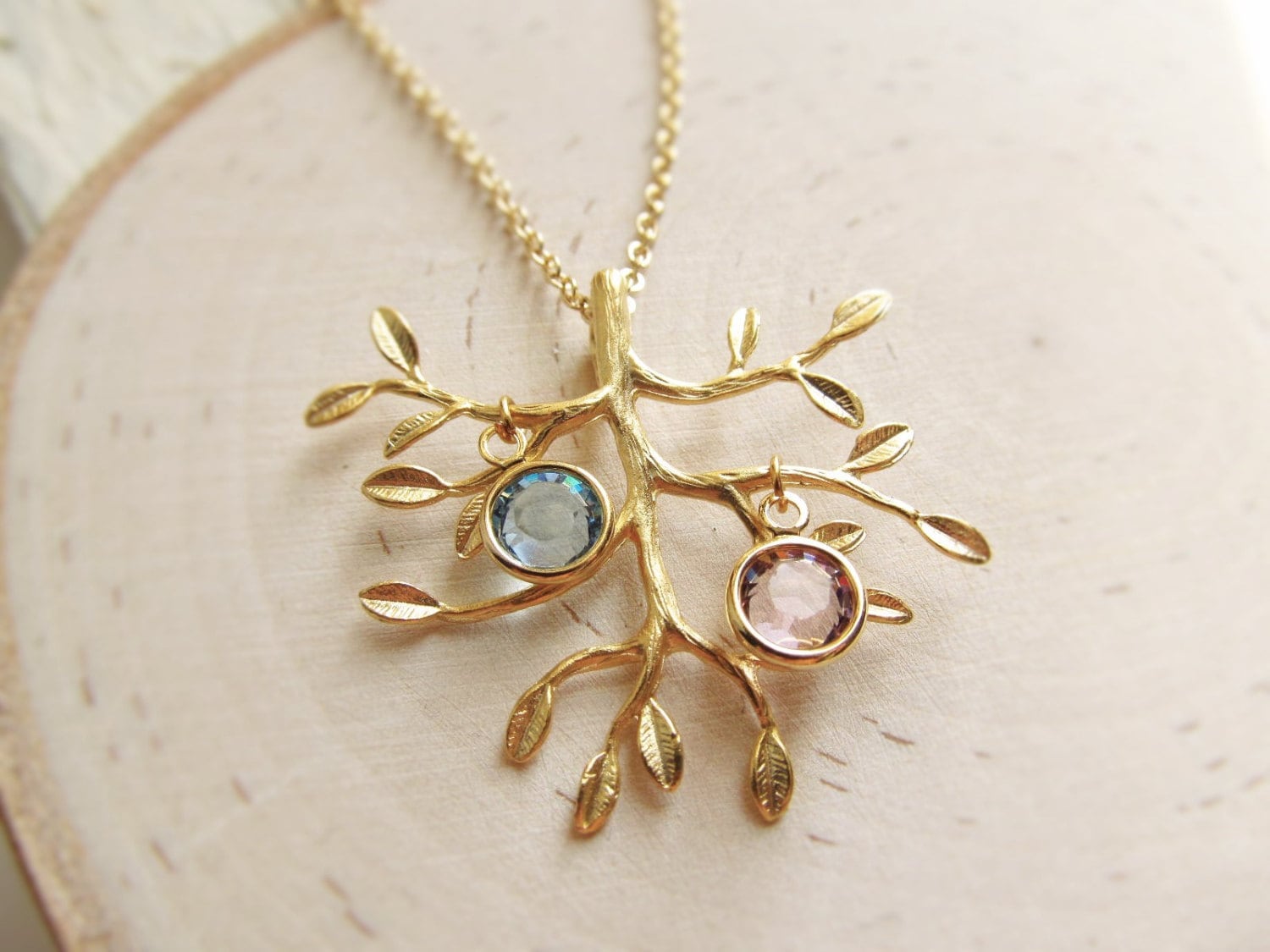Birthstone Family Tree Necklace in Gold, Personalized Mom Jewelry ...