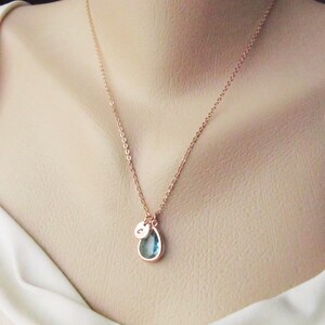 March Birthstone Jewelry Set in Rose Gold, Aquamarine Necklace and ...