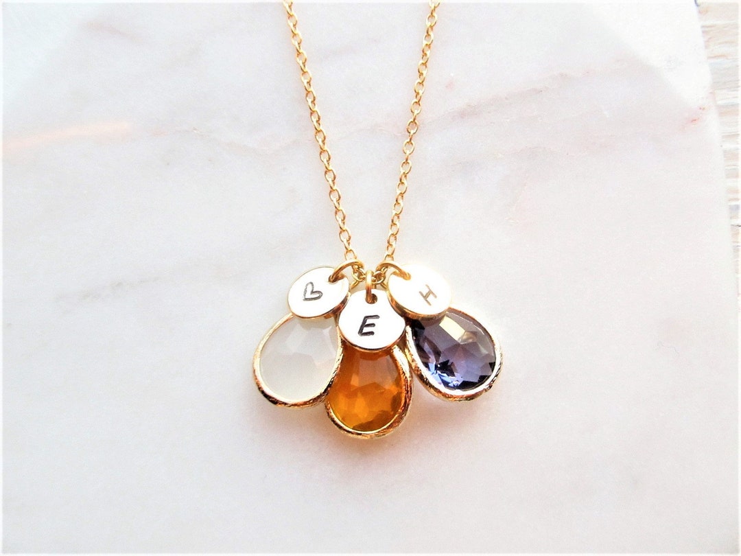 Gold Birthstone Necklace for Mom or Grandma, Personalized Birth Stones ...