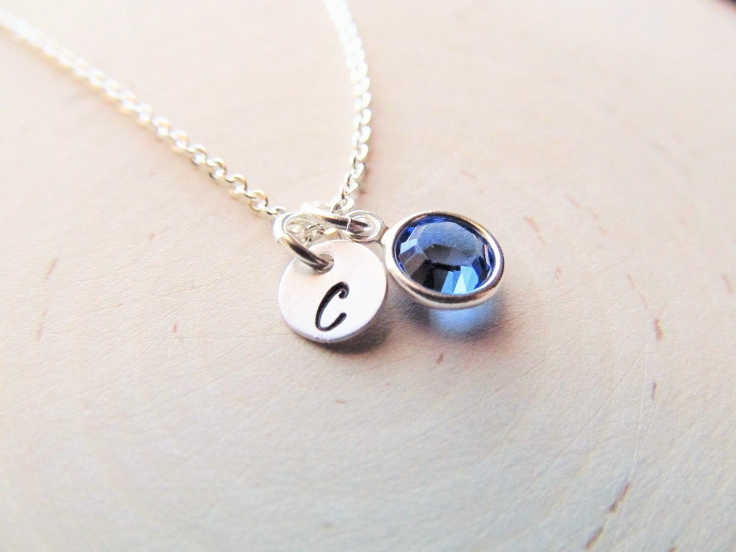 Initial Birthstone Necklace, Silver Personalized Necklace, Tiny Initial ...