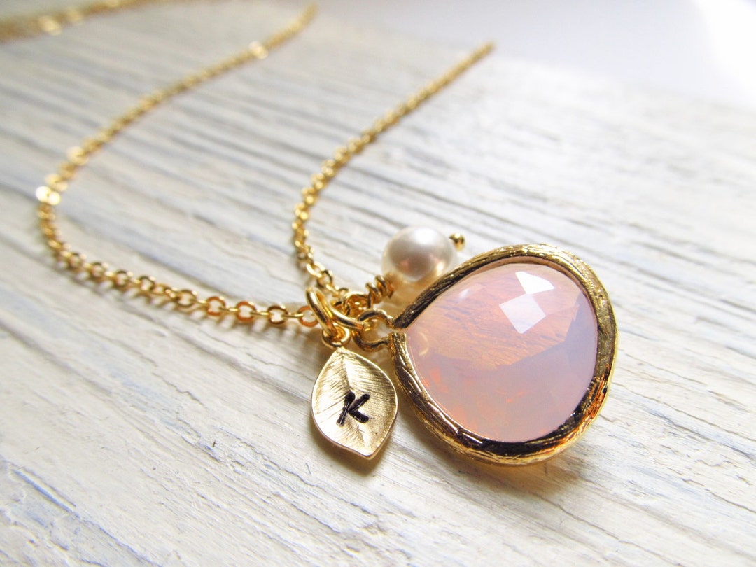 Opal Necklace, Gold October Birthstone Necklace, Personalized Leaf With ...