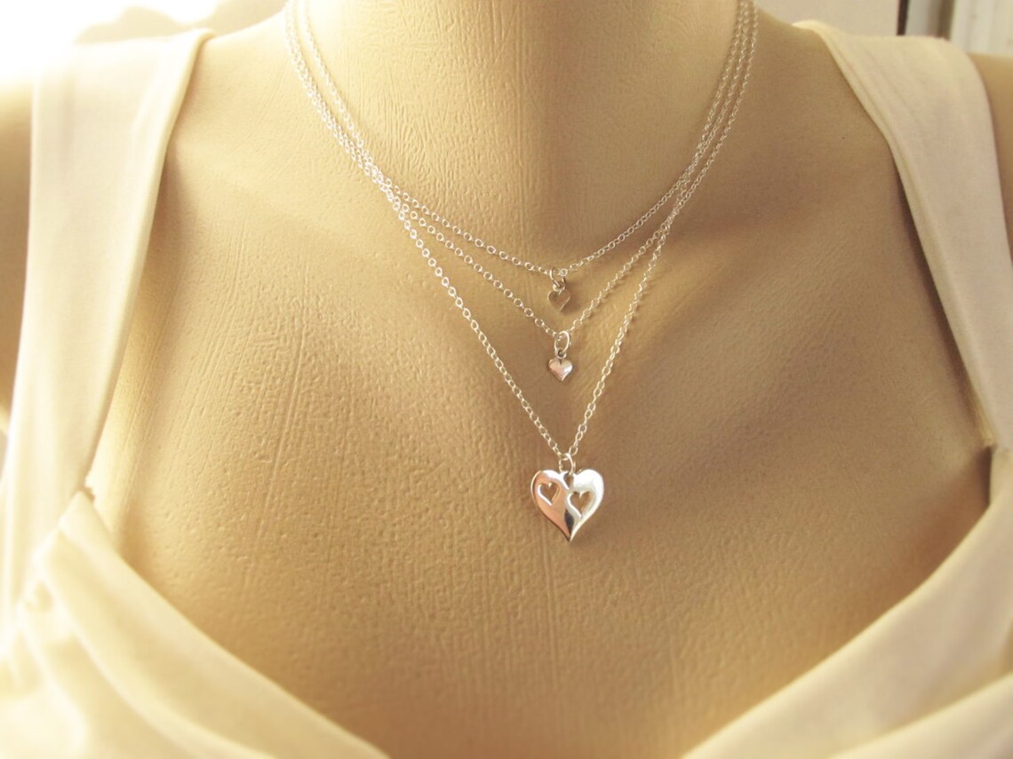 Mother Daughter Necklace Heart Set of 3 Sterling Silver - Etsy