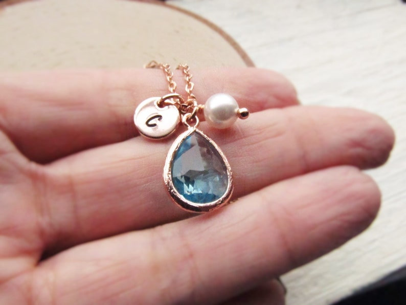 Rose Gold Aquamarine Necklace and Earrings, March Birthstone Jewelry ...