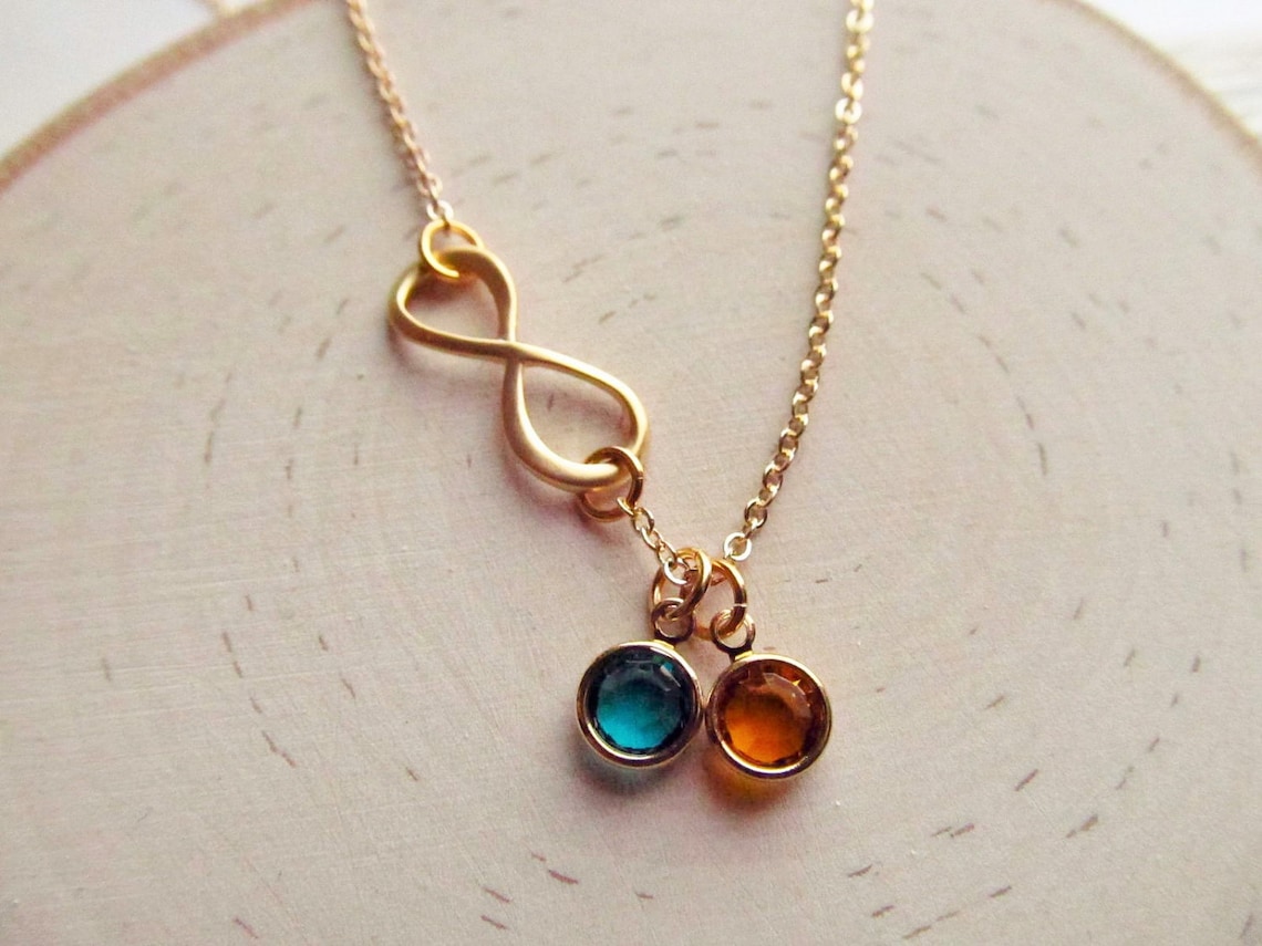 Personalized Gold Infinity Necklace, Birthstone Necklace, Mom Jewelry ...