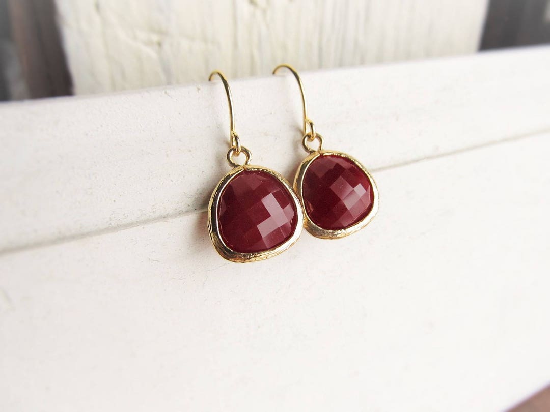 Garnet Earrings, Gold January Birthstone Earrings, Dangle Earrings ...