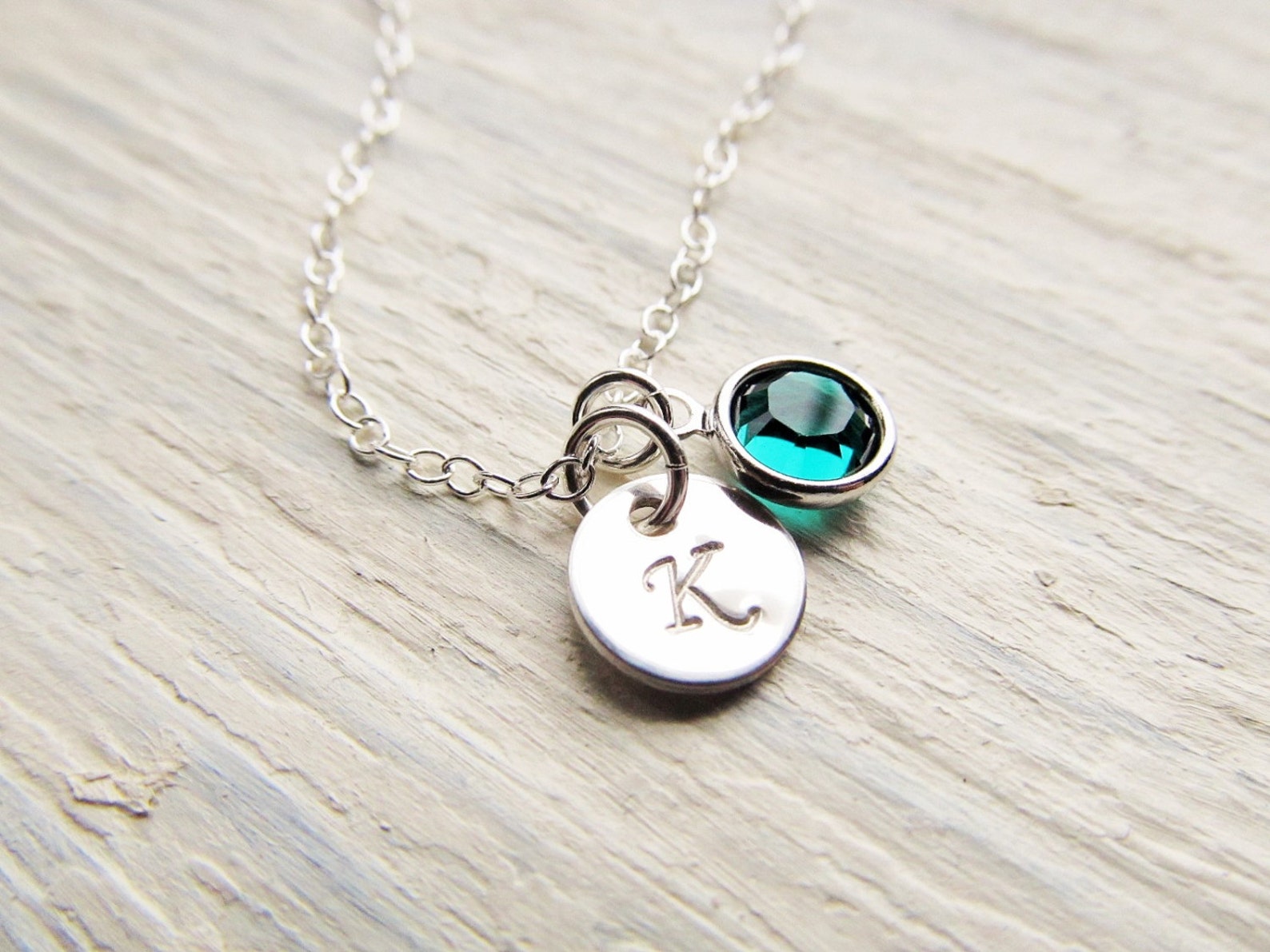 Birthstone Initial Necklace Sterling Silver Necklace - Etsy