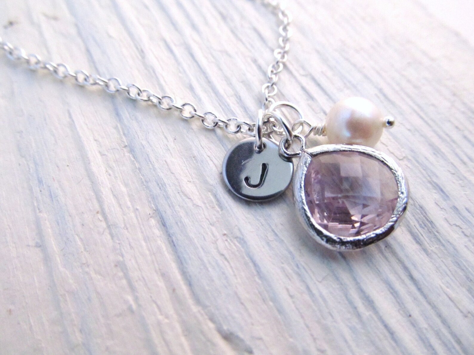 June Birthstone Necklace, Alexandrite Necklace, Initial Disc With Jewel ...