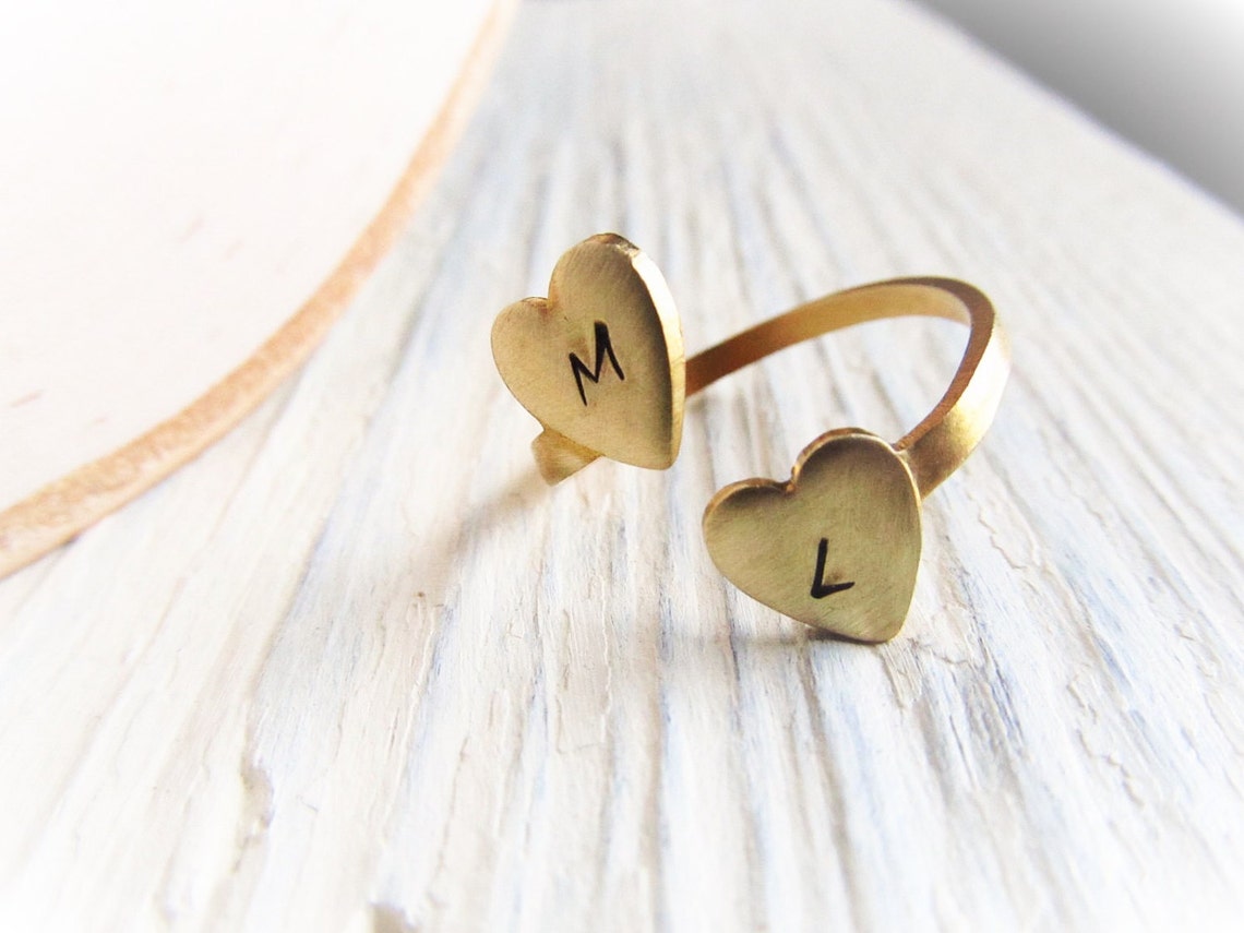 Initial Heart Ring Gold Heart Ring Valentines Day Gift - Etsy