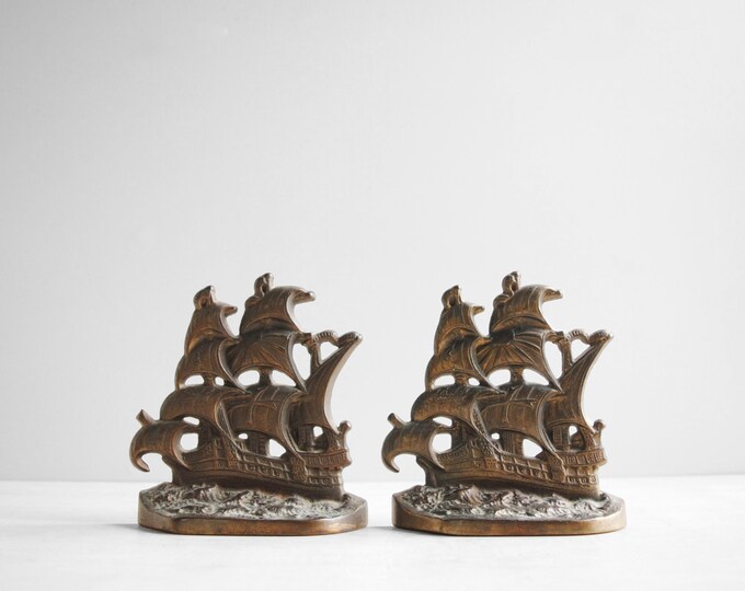 Vintage Cast Iron Ship Bookends, Nautical Bookends, English Galleon ...
