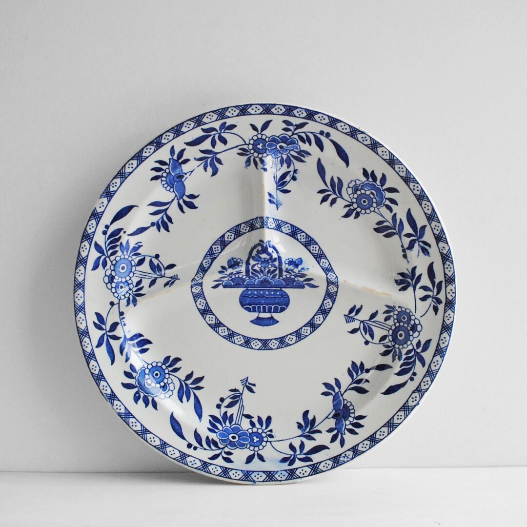 Vintage Delph Wood & Sons Divided Lunch Plate Blue Transferware - Etsy