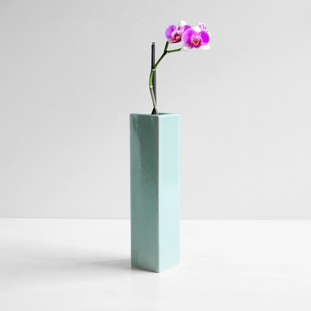 Vintage Green Rectangular Ceramic Vase, Celadon Vase - Etsy