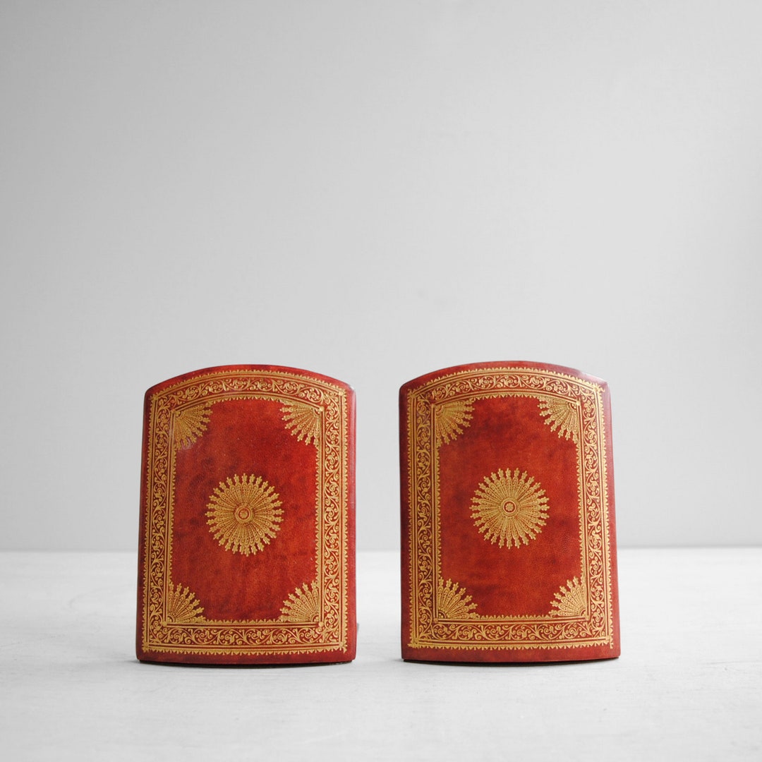 Vintage Red and Gold Leather Bookends Made in Italy - Etsy
