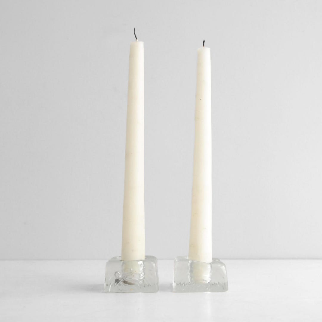 Vintage Pair of Blenko Glass Style Candle Holders, Ice Cube ...
