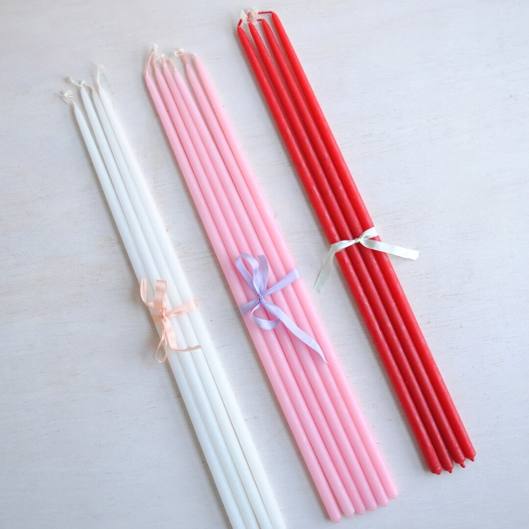 Tiny Taper Candles 16 Long Set of 4, Candle Pack in Pink, Red, or White ...