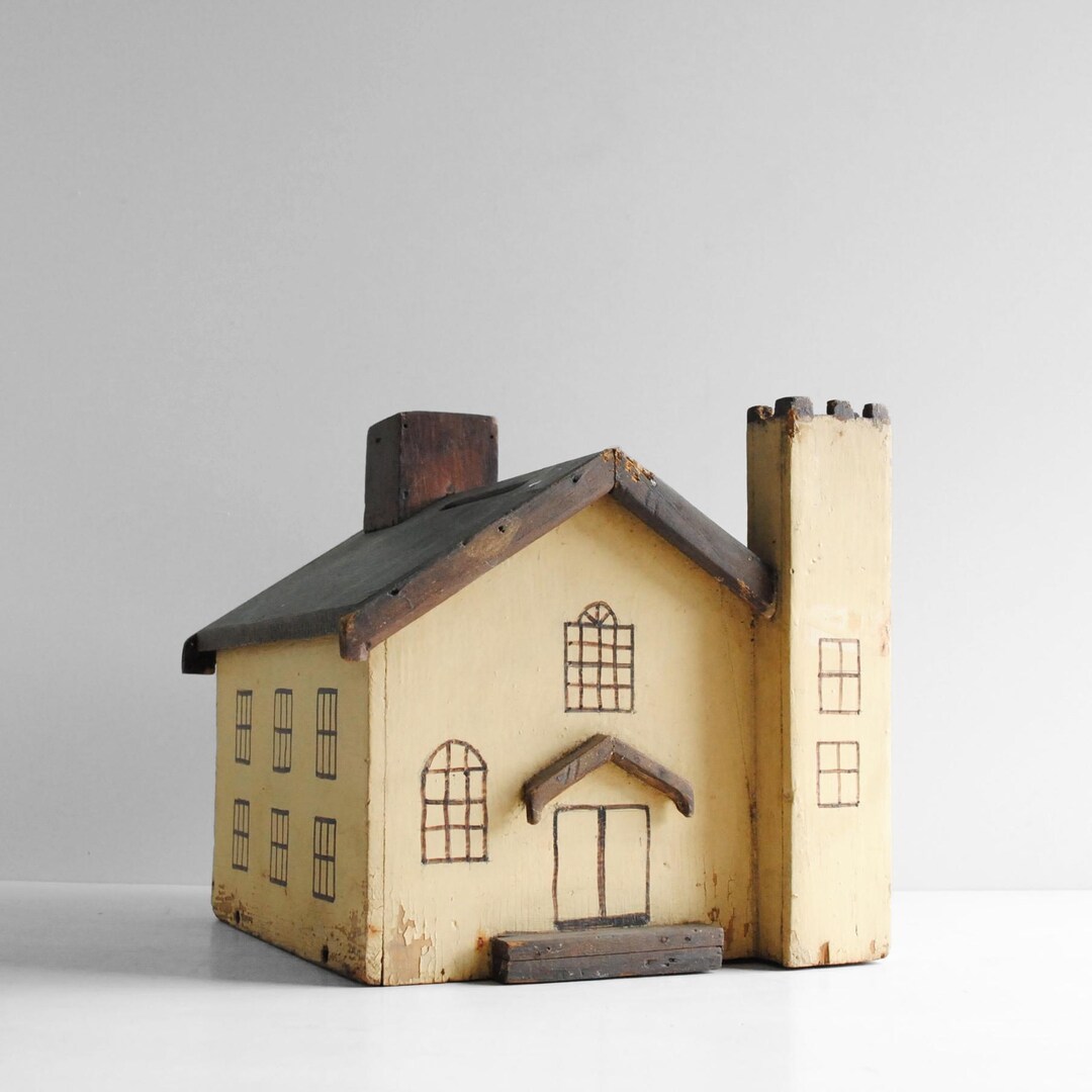 Vintage Handmade Wooden Mail or Ballot Box in the Shape of a Building ...