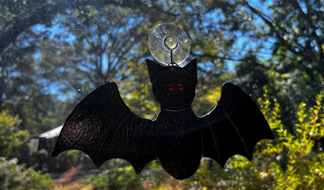 Halloween Bat Window Hanging – Spooky Black Bat Suncatcher With Red ...