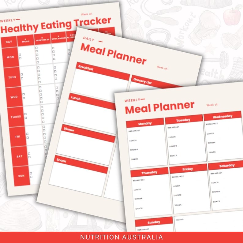 Healthy Eating Tracker With Daily Weekly and Monthly Meal Planner ...