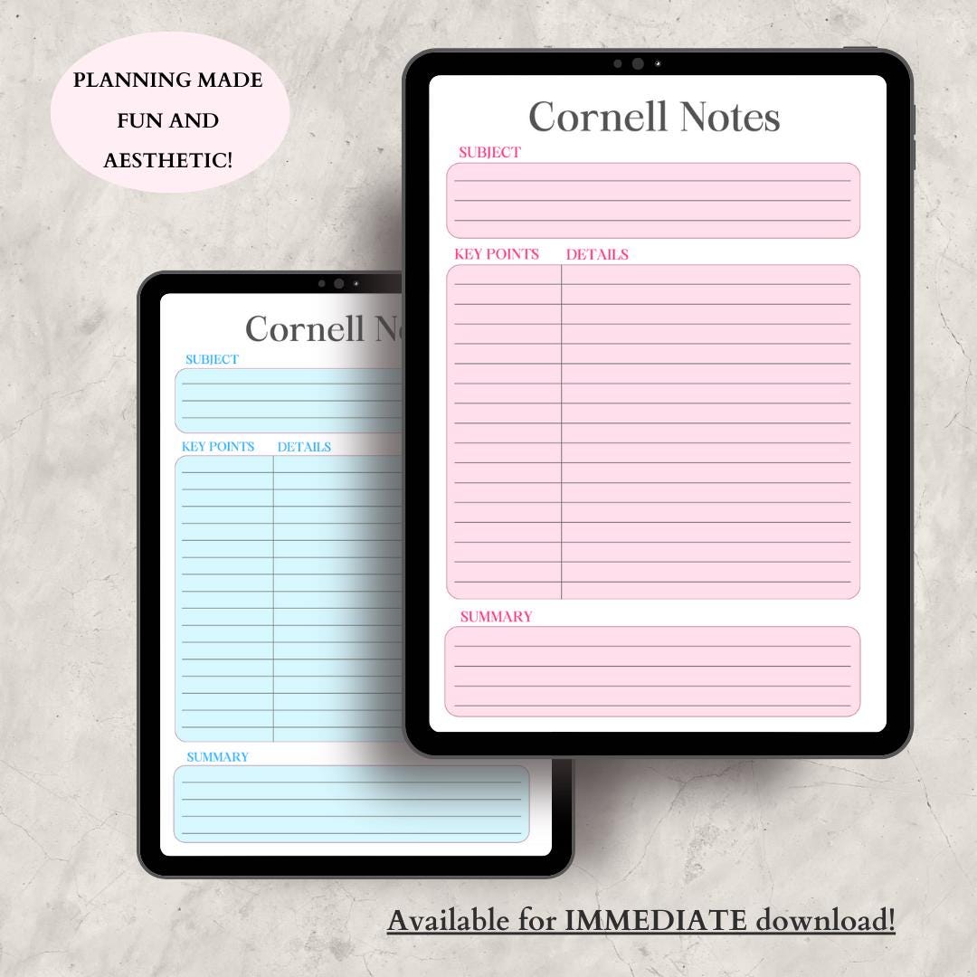 Colourful Cornell Notes Template fillable - Etsy