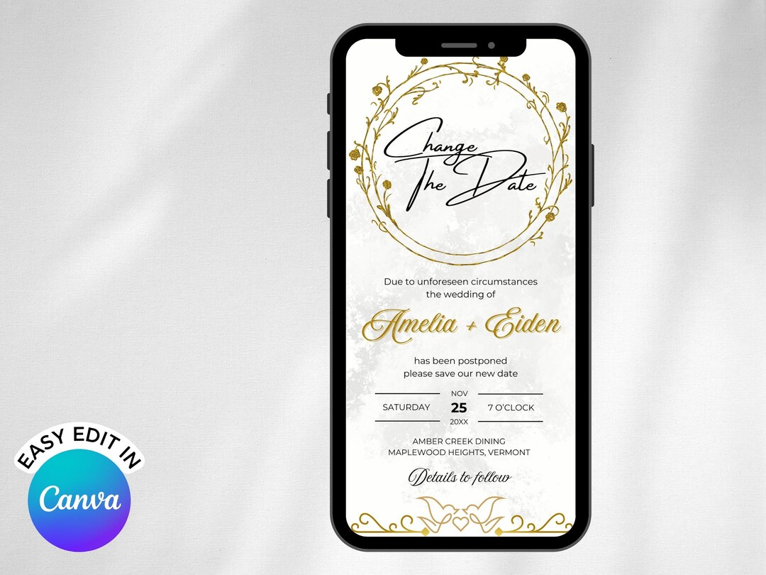 Modern Change the Date Template, Wedding Postpone Announcement ...