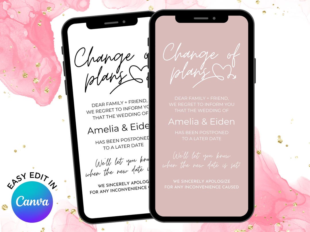 Modern Change the Plan Template, Wedding Postpone Announcement ...