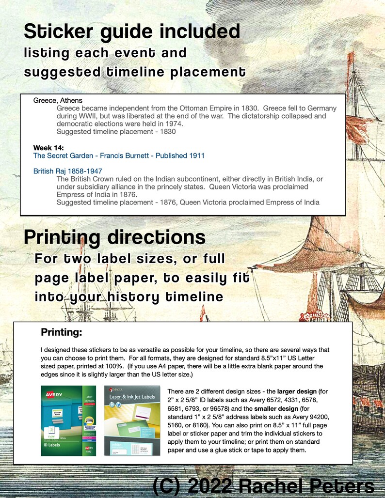 Timeline Stickers to Print for CC Challenge A - Etsy