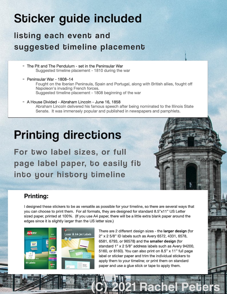 Timeline Stickers to Print for CC Challenge 1 (american History) - Etsy