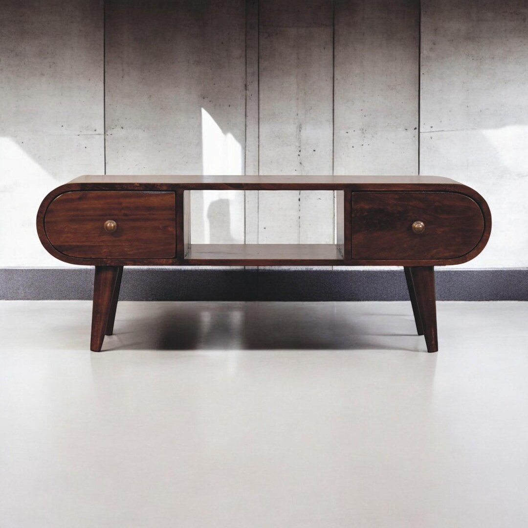 Mid-century Curved Media Console With Storage - Etsy