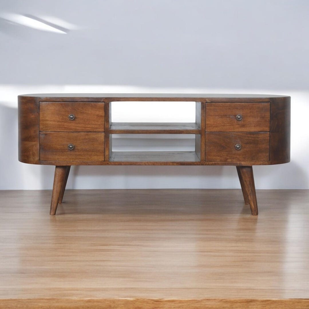 Chestnut Rounded Entertainment Unit – 4 Drawer Wooden Media Console - Etsy