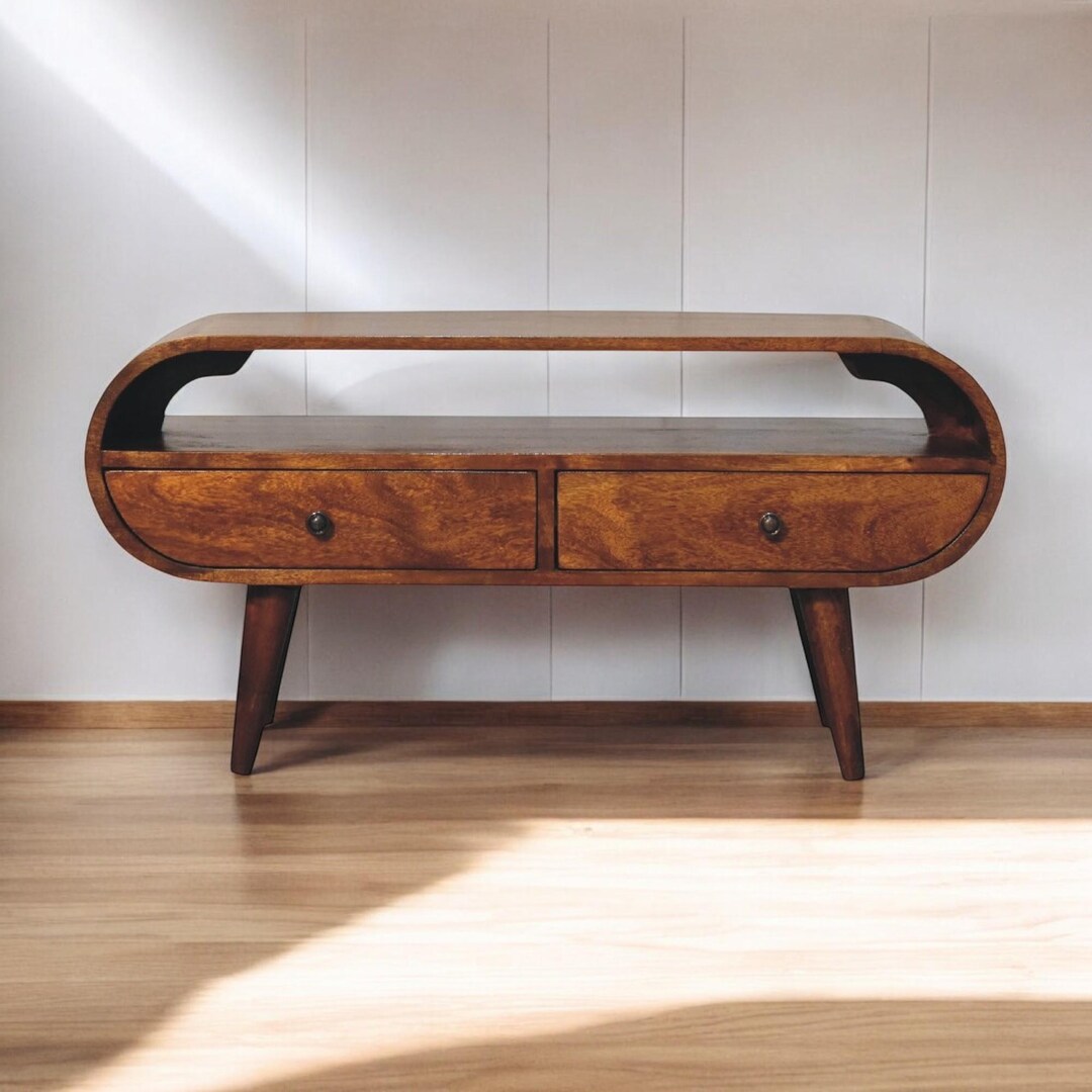 Chestnut Circular TV Stand – 2 Drawer Wooden Media Unit - Etsy