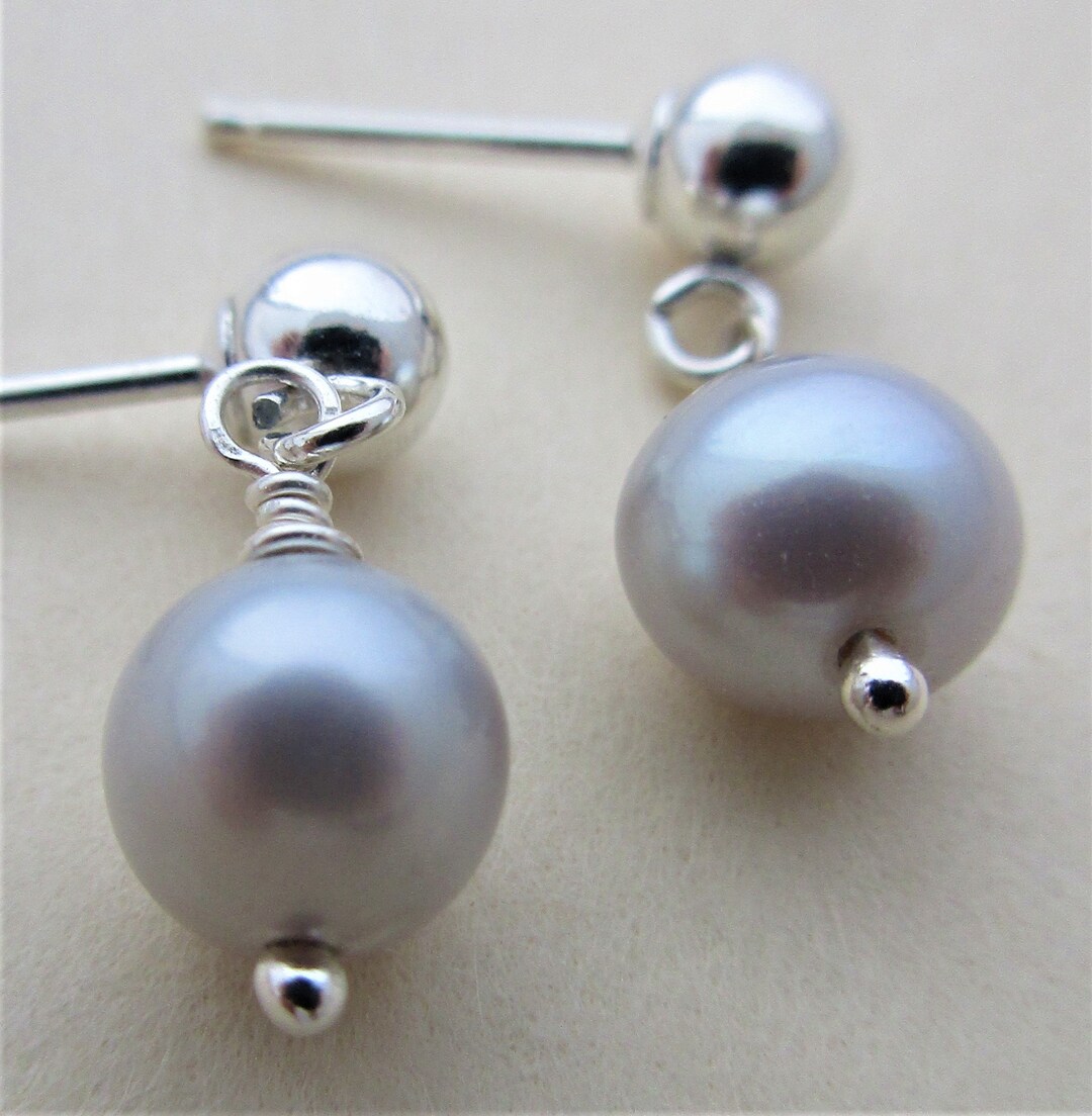 Gemstone Earrings Gray and Silver Drop Earrings Pearl Earrings Gray ...