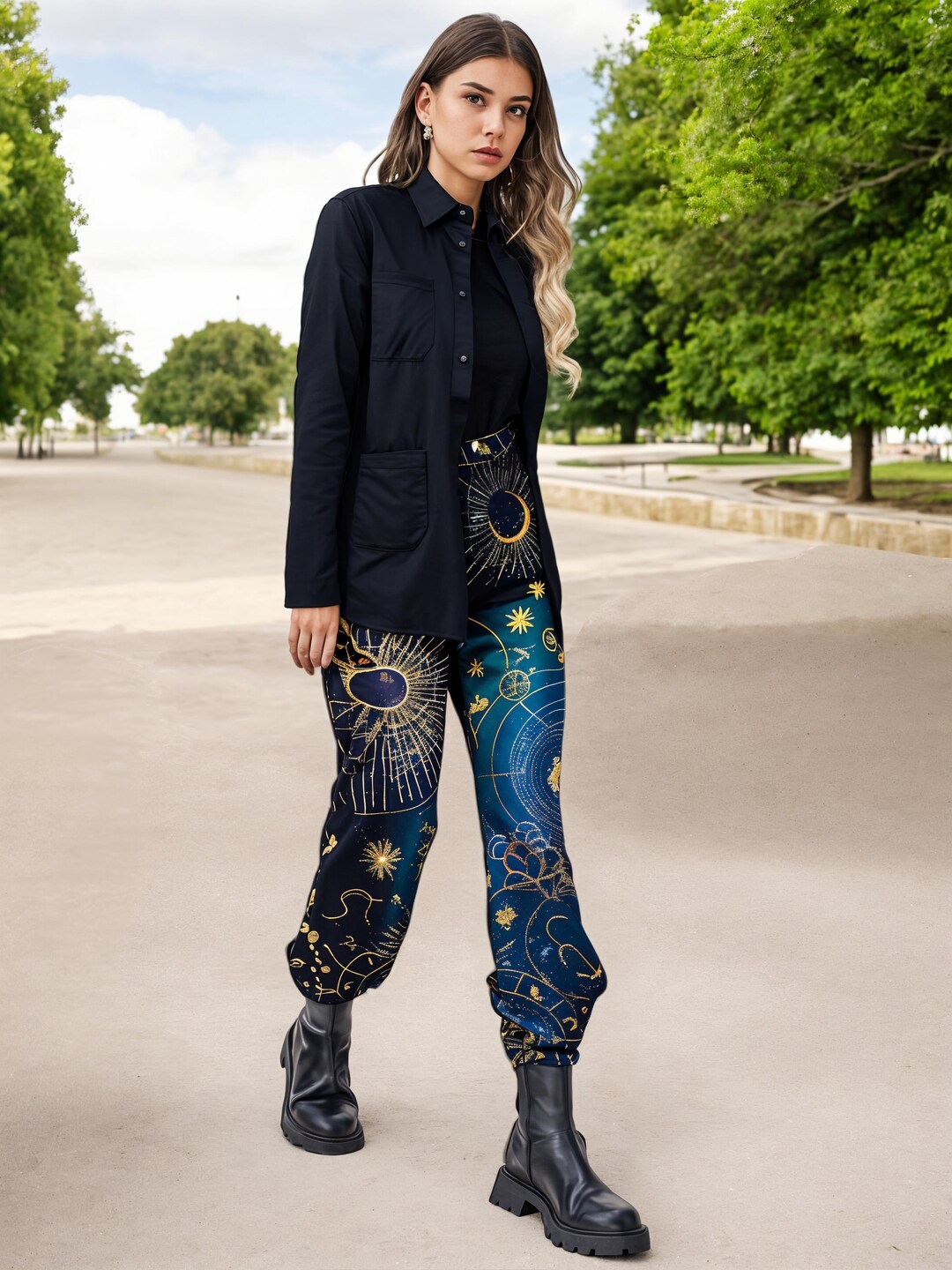 Zodiac Wide-leg Jeans, Astrology-inspired Starry Night Denim, Cosmic ...