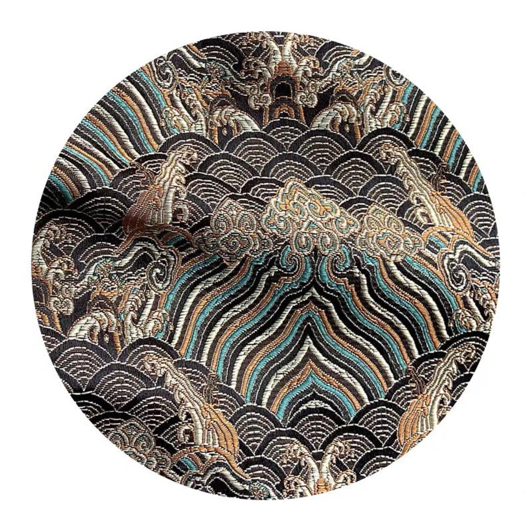 Hr Japan Japanese Style Cloth Gold Coffee Black Green Sea Cliff Pattern ...