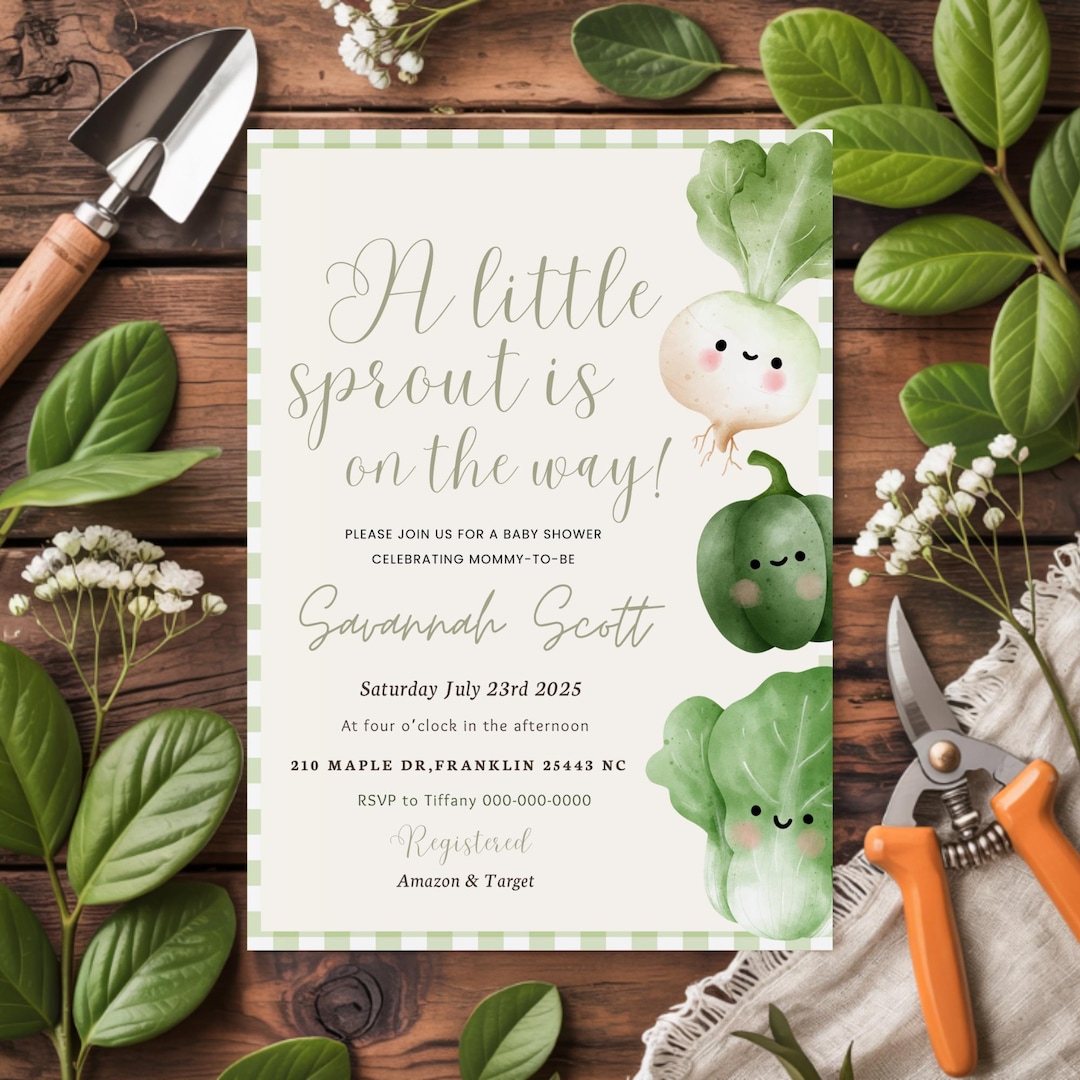 Little Sprout Baby Shower Invitation, A Little Sprout is on the Way ...