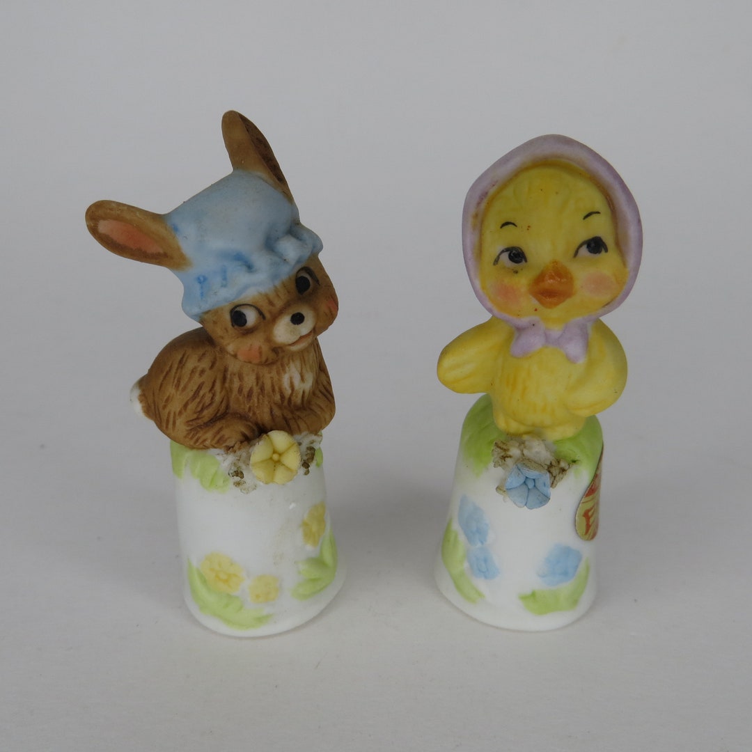 Vintage Easter Thimbles Chick and Bunny Rabbit From Enesco - Etsy