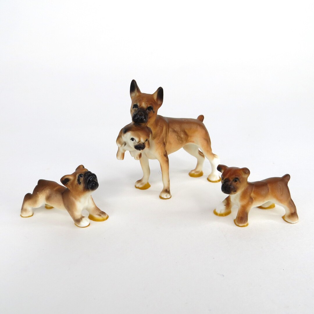 Vintage Porcelain Boxer Dog Figurines Mother With Puppy in Mouth ...