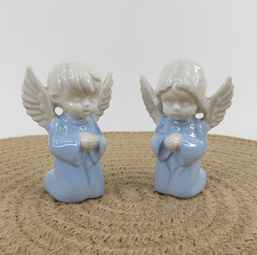 Vintage Blue & White Praying Angel Figurines - Etsy
