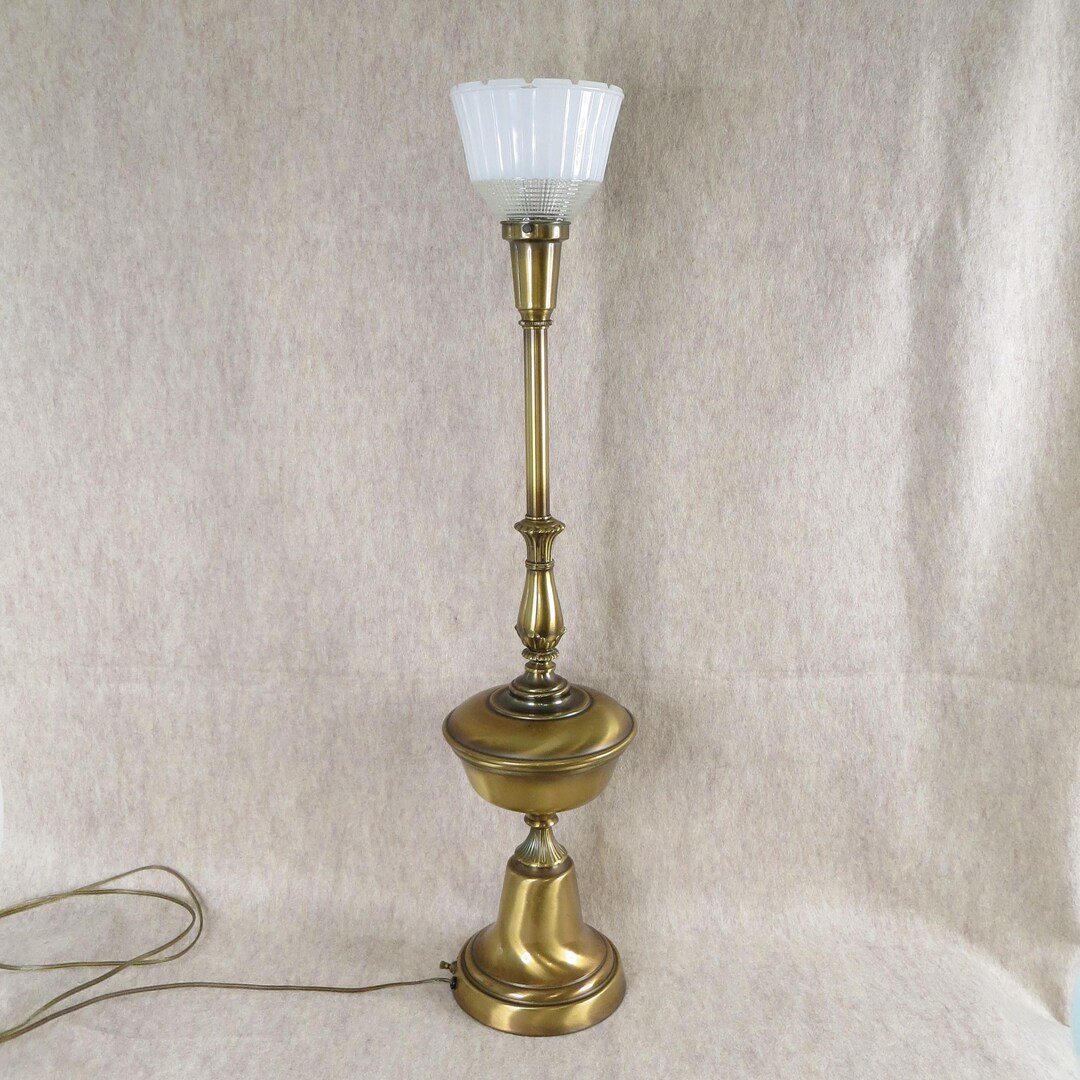 Tall Mid Century Torchiere Table Lamp Brass Finish Vintage Home Decor ...